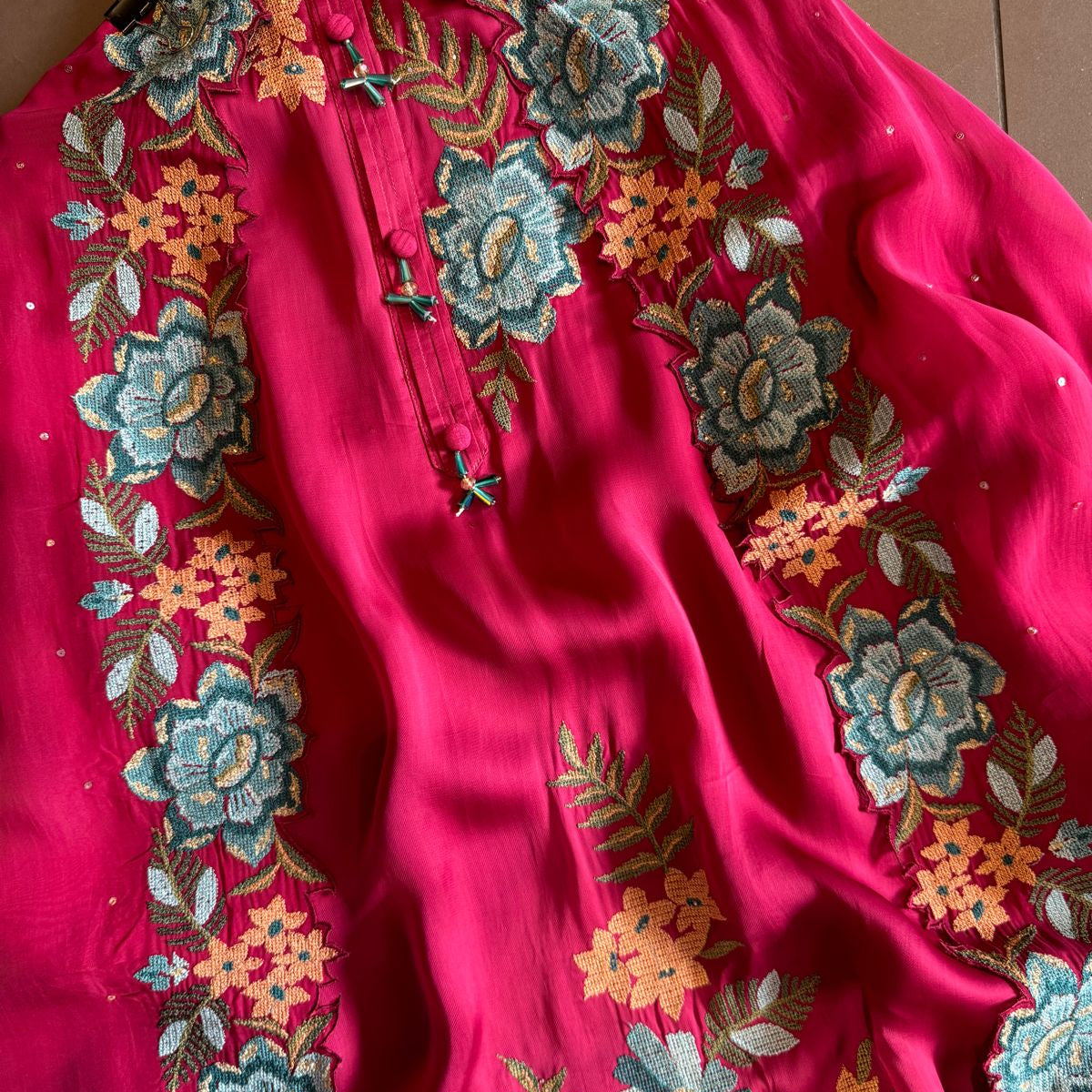 Soft Satin silk Unstitched shirt with very beautiful cross stitch embr ...