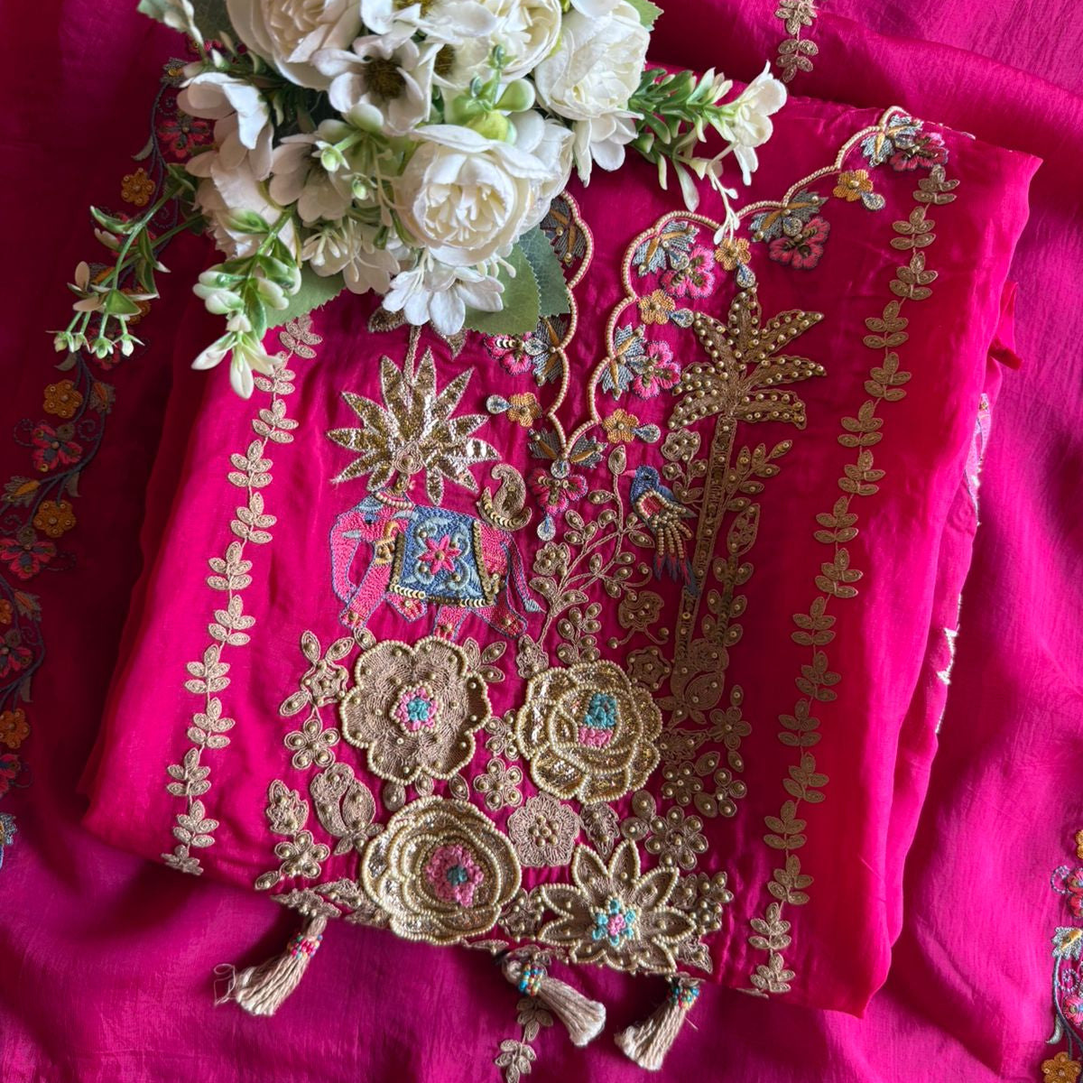 Heavily embroidered unstitched suit – Aisha Creations